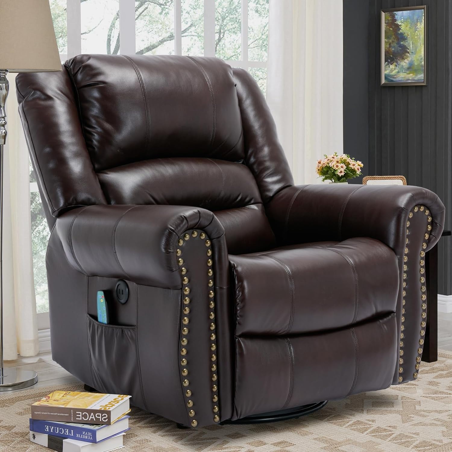 OUINCH Manual Swivel Glider Rocker Recliner Chair with Massage and Heat ...