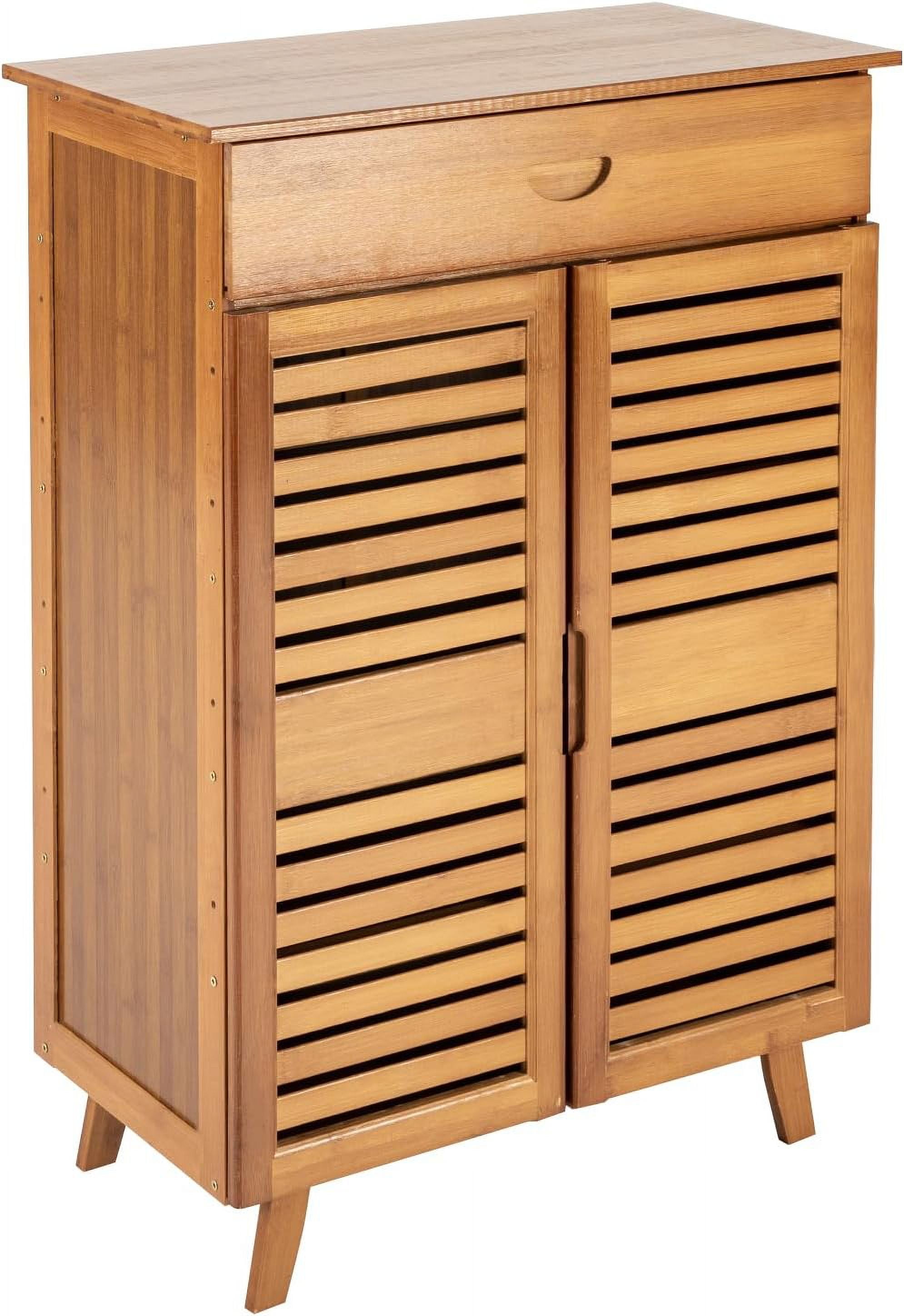 OUKANING Bamboo Shoe Cabinet Entryway Shoe Rack with Drawer 4-Tier ...