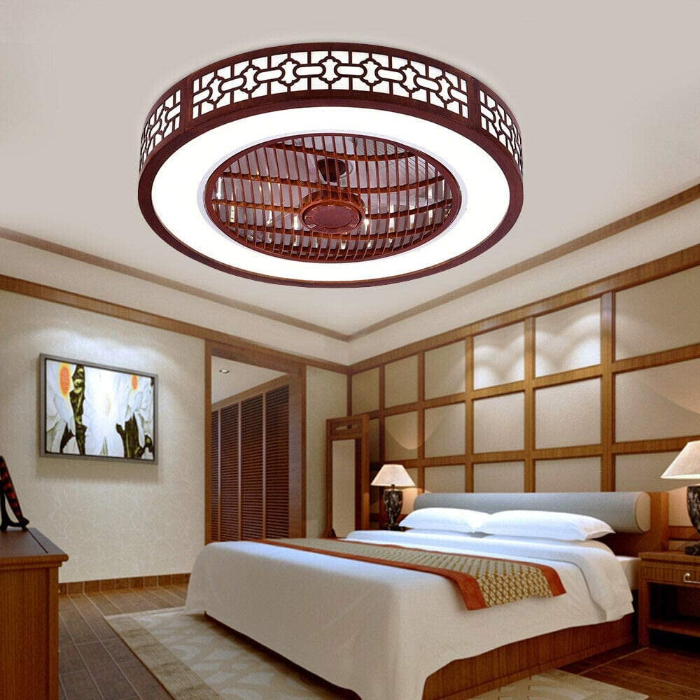 OUKANING Red Retro Low Profile Ceiling Fan with Lights and Remote ...