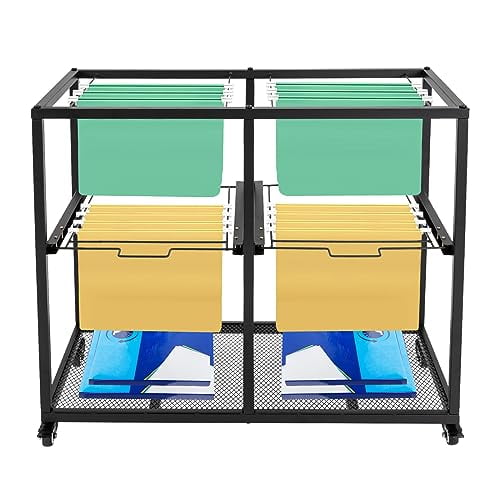 OUKANING Rolling File Carts with Wheels, 2 Tiers 4 Compartments, Carbon ...