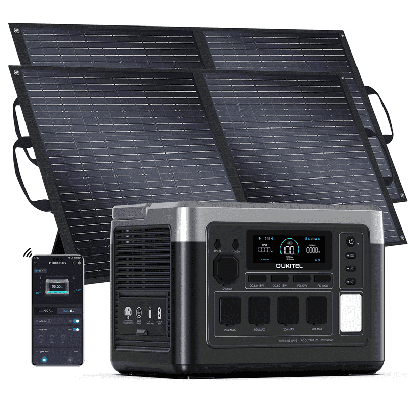OUKITEL P1000 Plus Solar Generator 1024Wh with 2x100W Solar Panel ...
