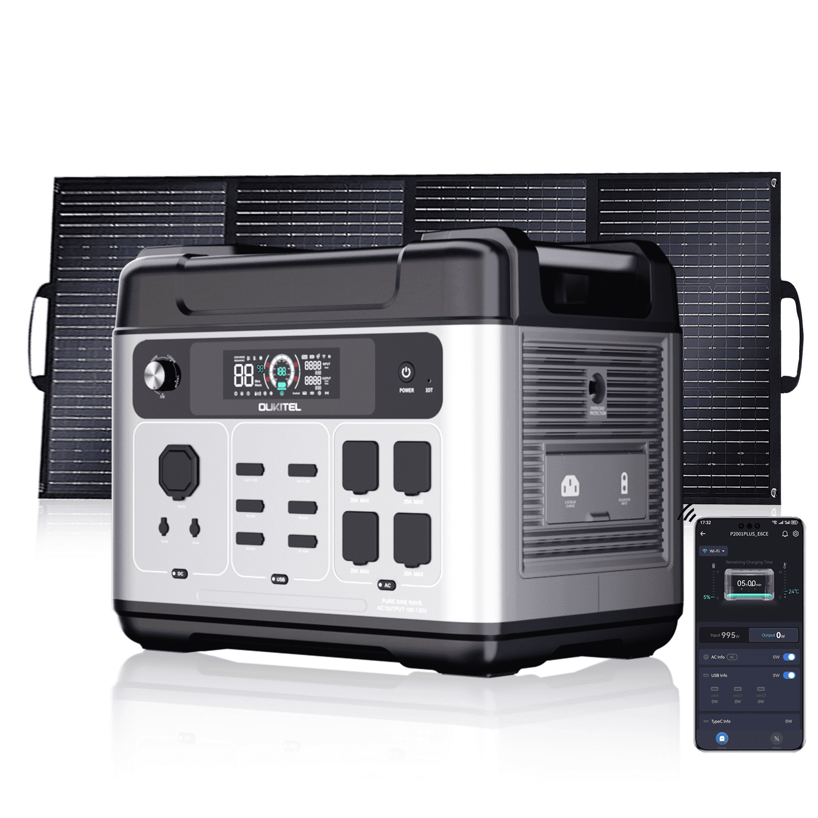 OUKITEL P2001 Plus 2048Wh Solar Generator with 200W Solar Panel, 2400W Portable Power Station ...