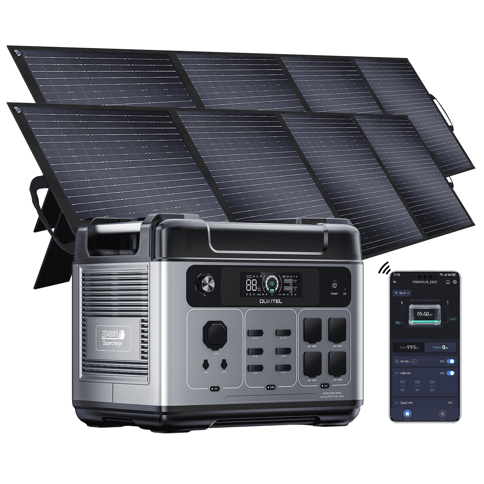 OUKITEL P2001 Plus 2400W Solar Generator with 2x200W Solar Panels ...