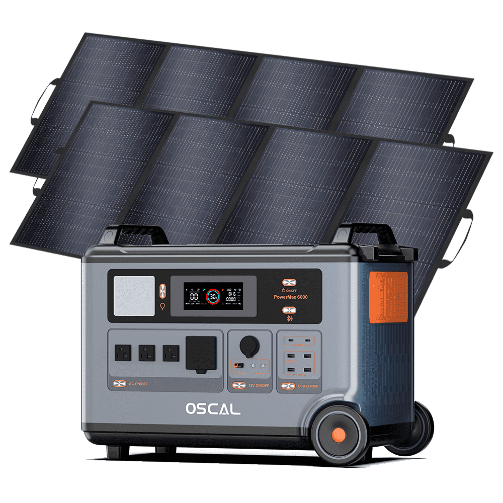 OSCAL PowerMax 6000 Solar Generator with 2×200W Panels, 3600Wh LiFePO4 ...