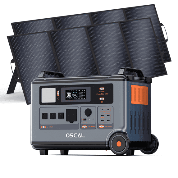 OSCAL P6000 Solar Generator with 2×200W Solar Panels, 6000W 120V/240V ...