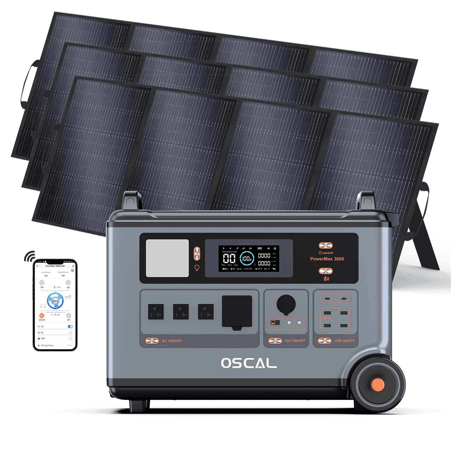 OSCAL PowerMax 6000 Solar Generator with 3×200W Panels, 3600Wh LiFePO4 ...