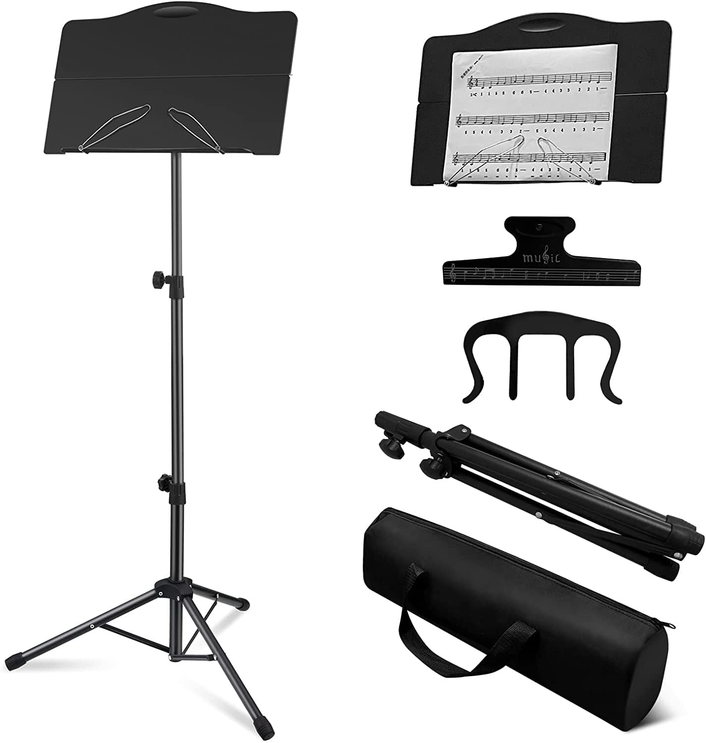 OUKMIC Sheet Music Stand, Folding & Portable Music Stand with Carrying ...