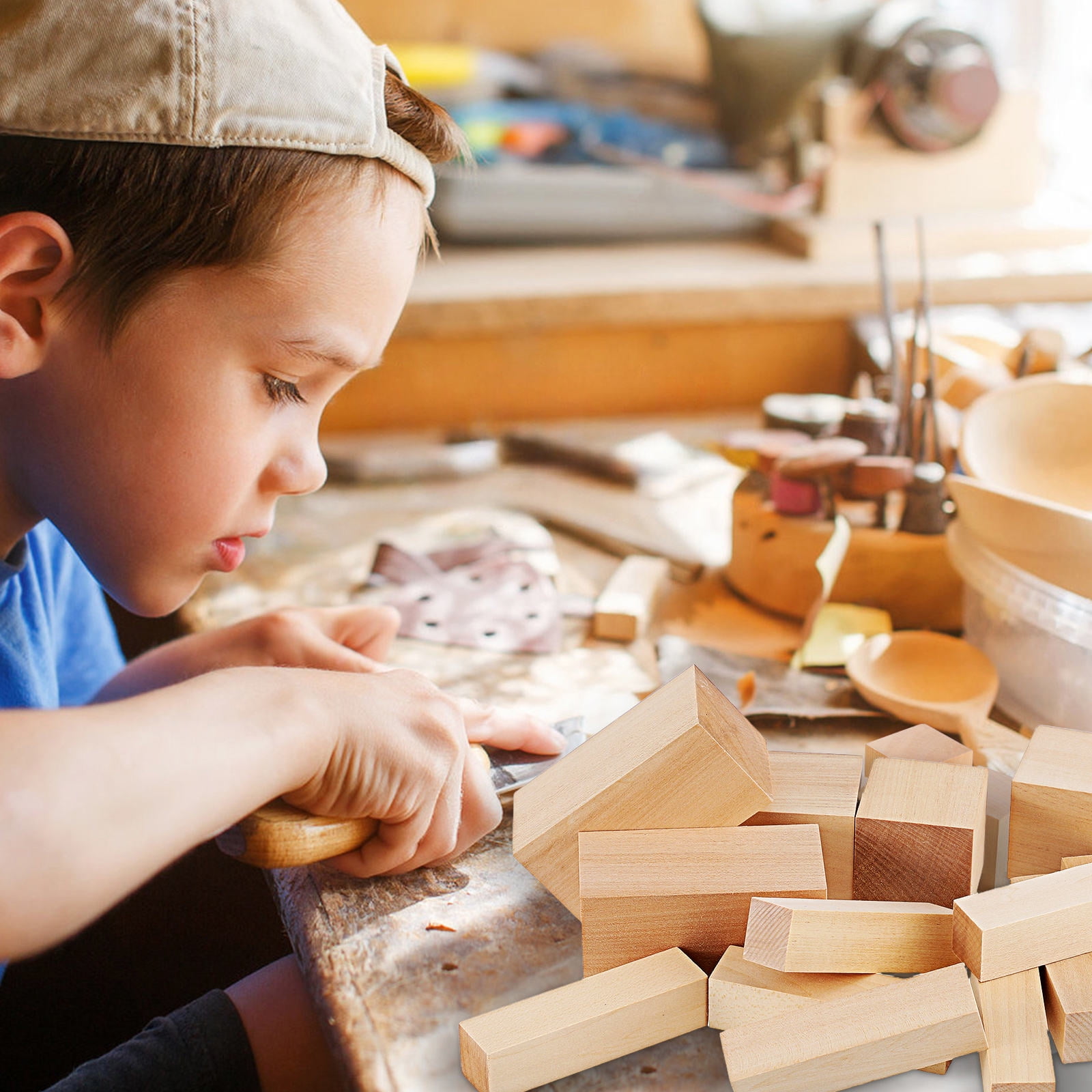 OULII 13Pcs Wood Carving Practice Blocks For Artistic Creation Beige Wood For Beginners ...