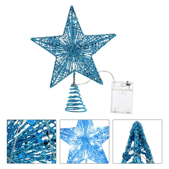 OULII 1Pc Wooden Star Christmas Tree Topper Iron Tree Decor Bright ...