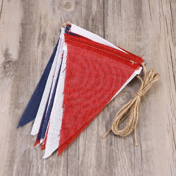 OULII 1Pcs Hanging Banner Flag Red Blue White Linen Fourth of July ...