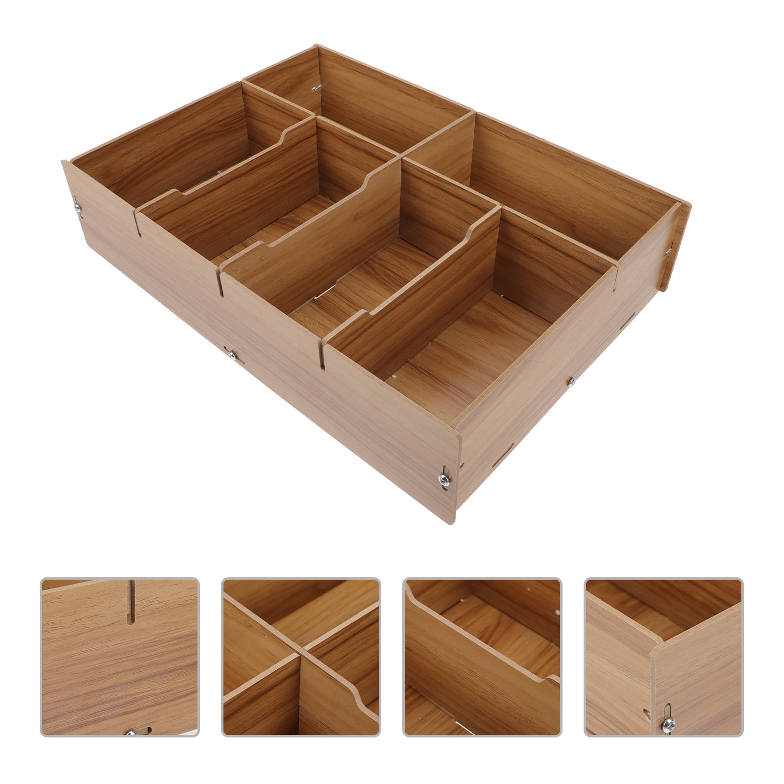 OULII Organiser Storage Box Wood Multi-Grid 1Set 14.15x10.02x3.14in ...