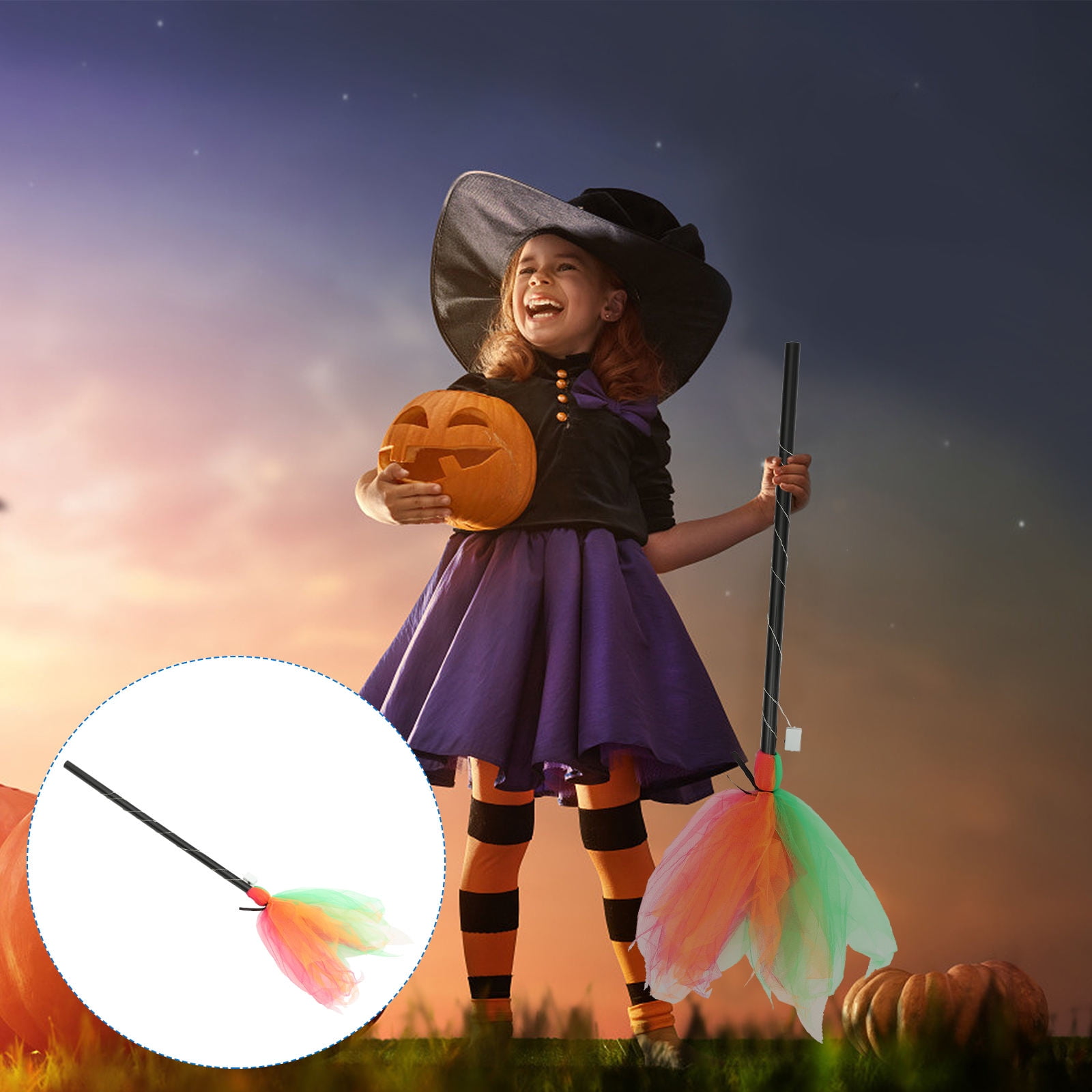 OULII 1Set Led Broom Party Toy Prop 31In With Witch Theme Decoration ...