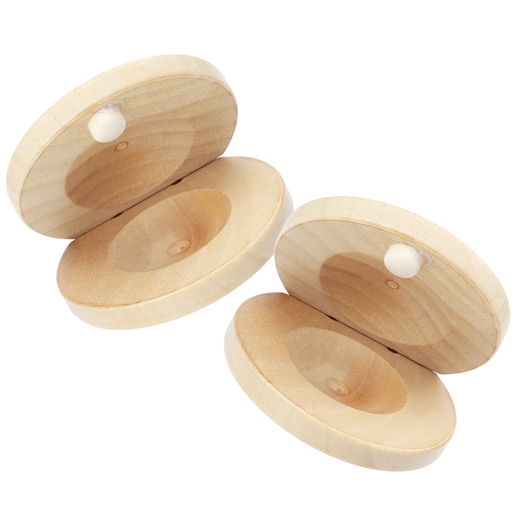 OULII 2Pcs Beige Wooden Castanet Traditional Design Music Instrument ...
