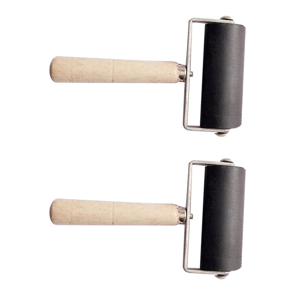 OULII 2Pcs Printmaking Rollers Rubber Wood Iron Black Cylindrical Craft ...