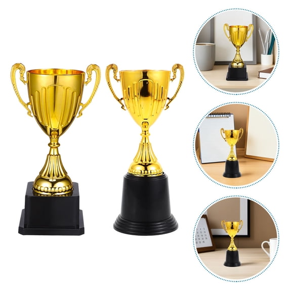 OULII 2Pcs Small Plastic Gold Trophy Cups with Material for Sports and ...