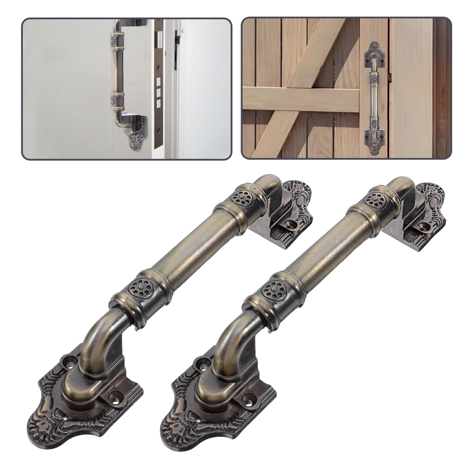 OULII 2Pcs Barn Door Handle Metal Sliding Pulls Vintage Brass Hardware ...