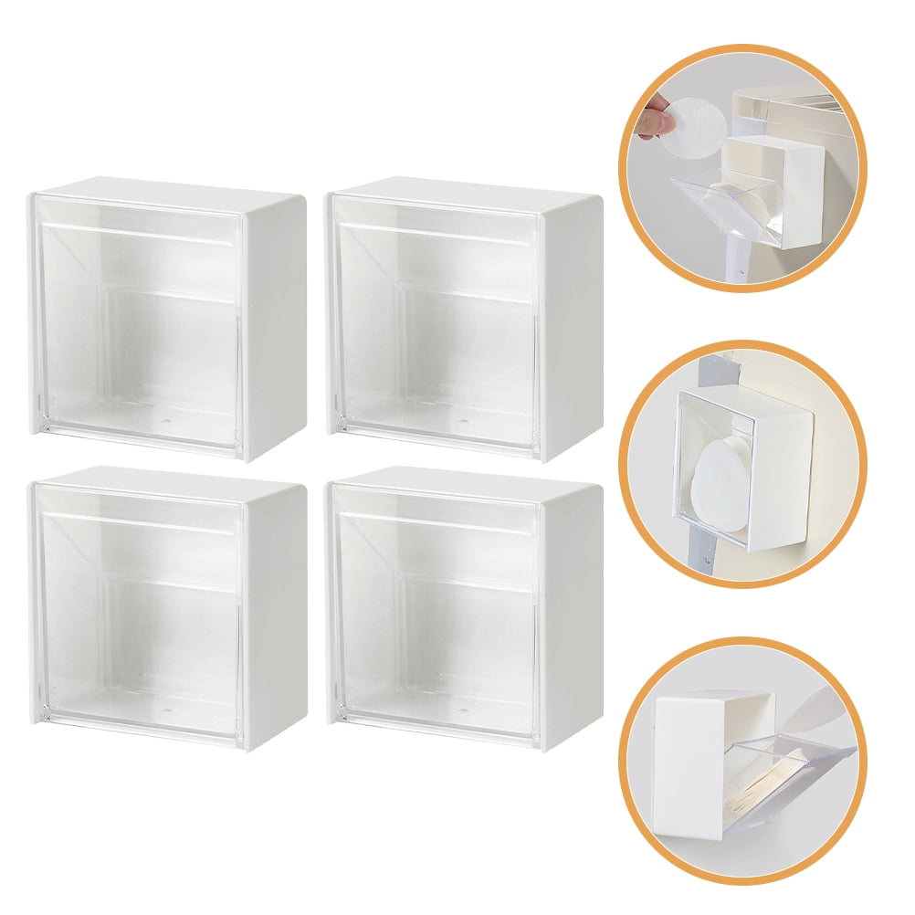 OULII 4Pcs Multi Functional White Wall Storage Boxes for Makeup Cotton ...