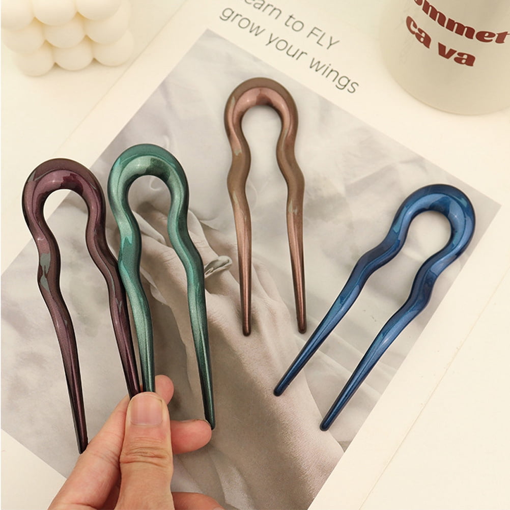 OULII 4Pcs U Shaped Girls Hair Bun Stick Green Minimalist Style for ...