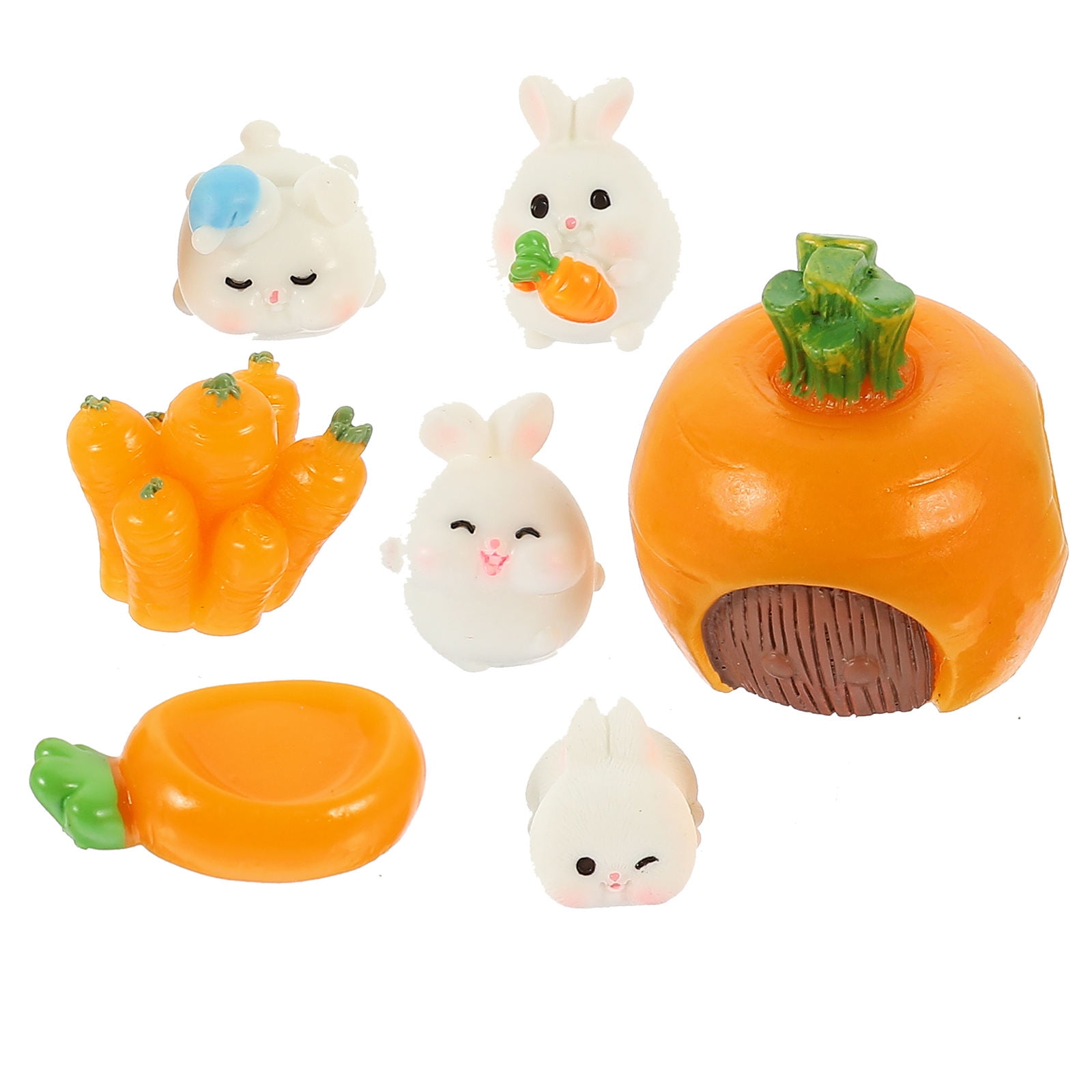 OULII 7Pcs Mini Rabbit Carrot Mini Animal Model Assorted Color Resin ...