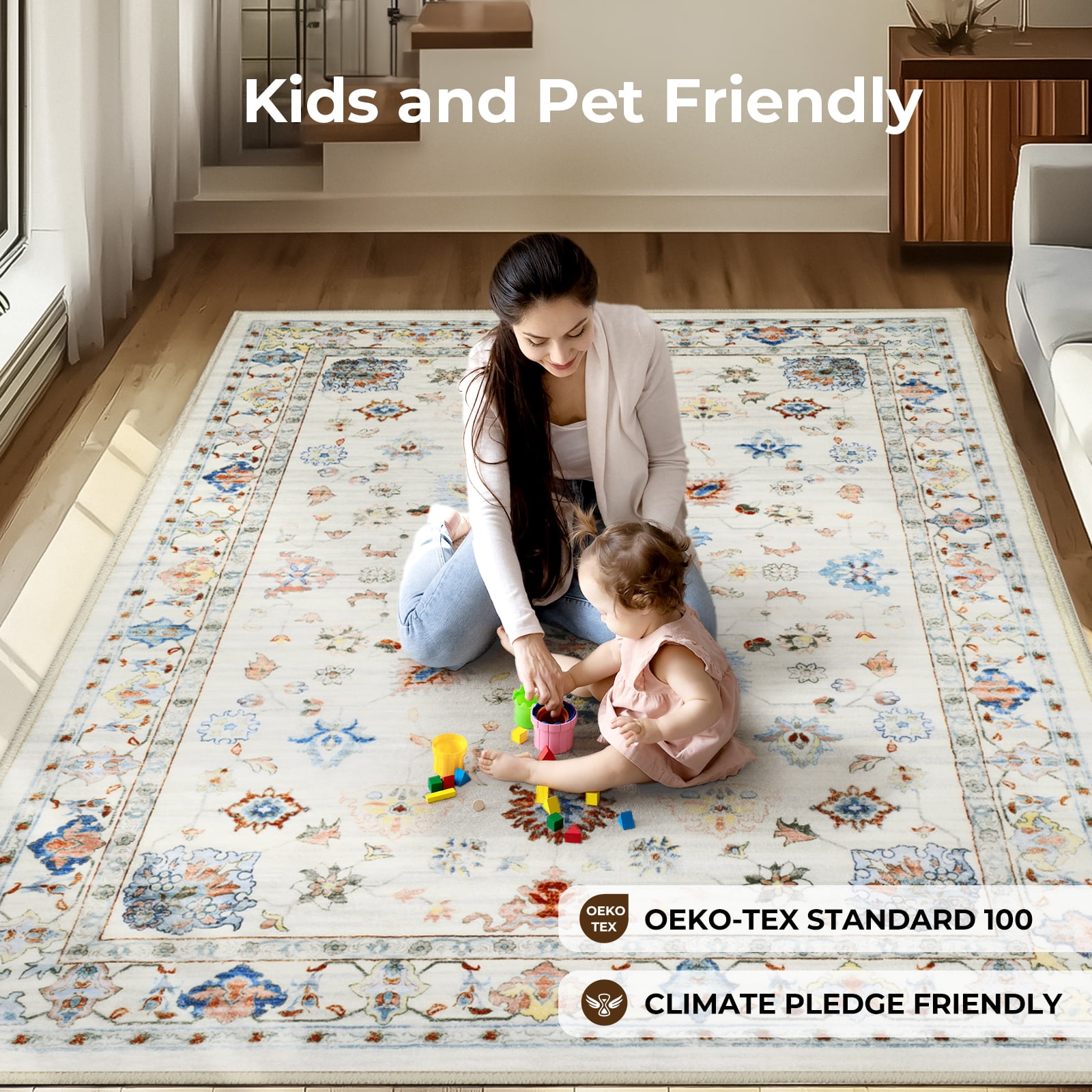 WEUVEB Vintage Style Area Rug for Home Use Comfortable Floor Carpet ...