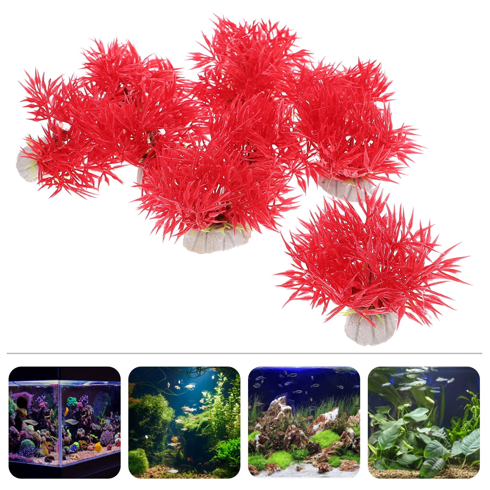 OULII Aquarium Supply Fish Tank Plastic Fish Tank Plants Red Lifelike ...