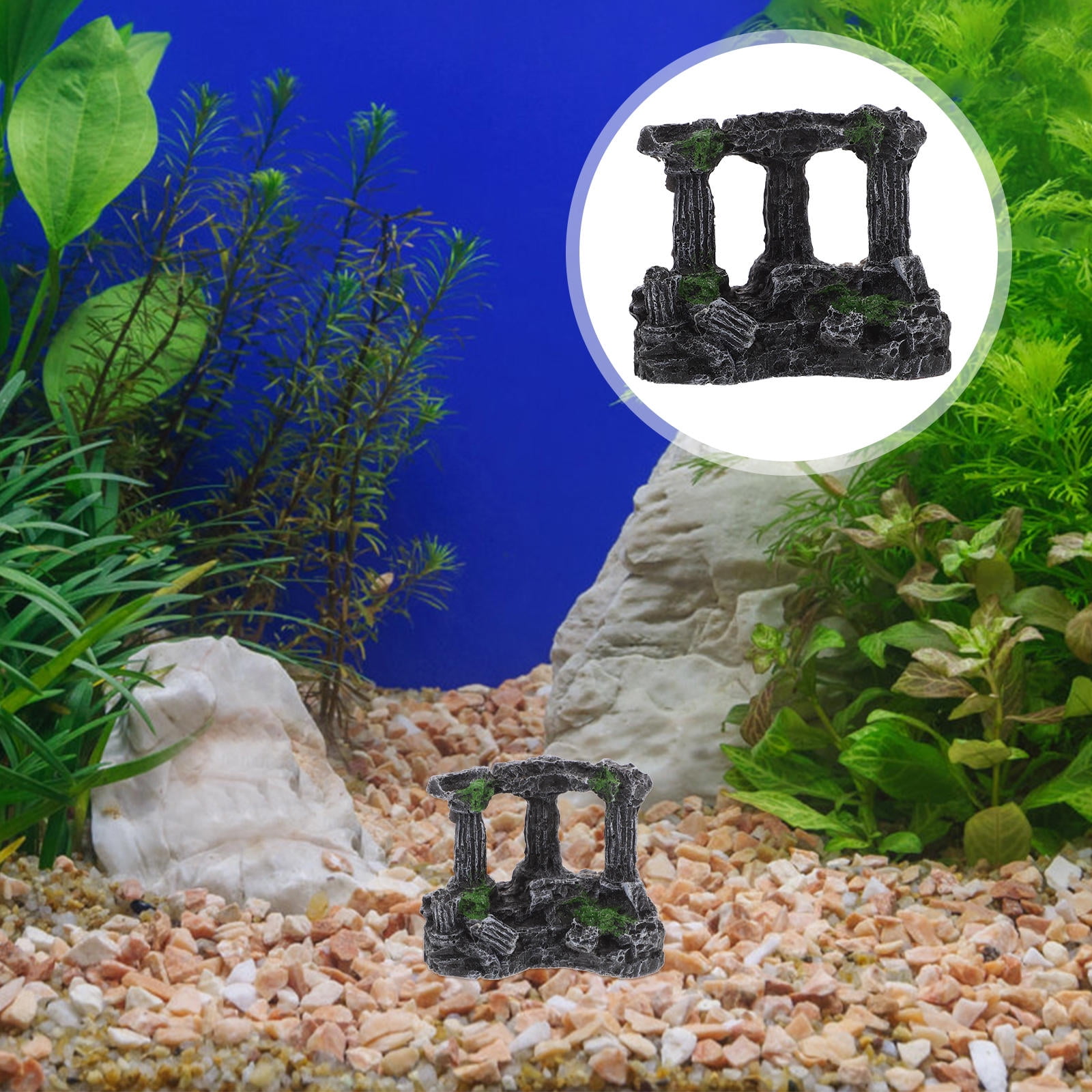OULII Aquarium Roman Column Decor Artificial Resin Rock Ruins Fish Tank ...