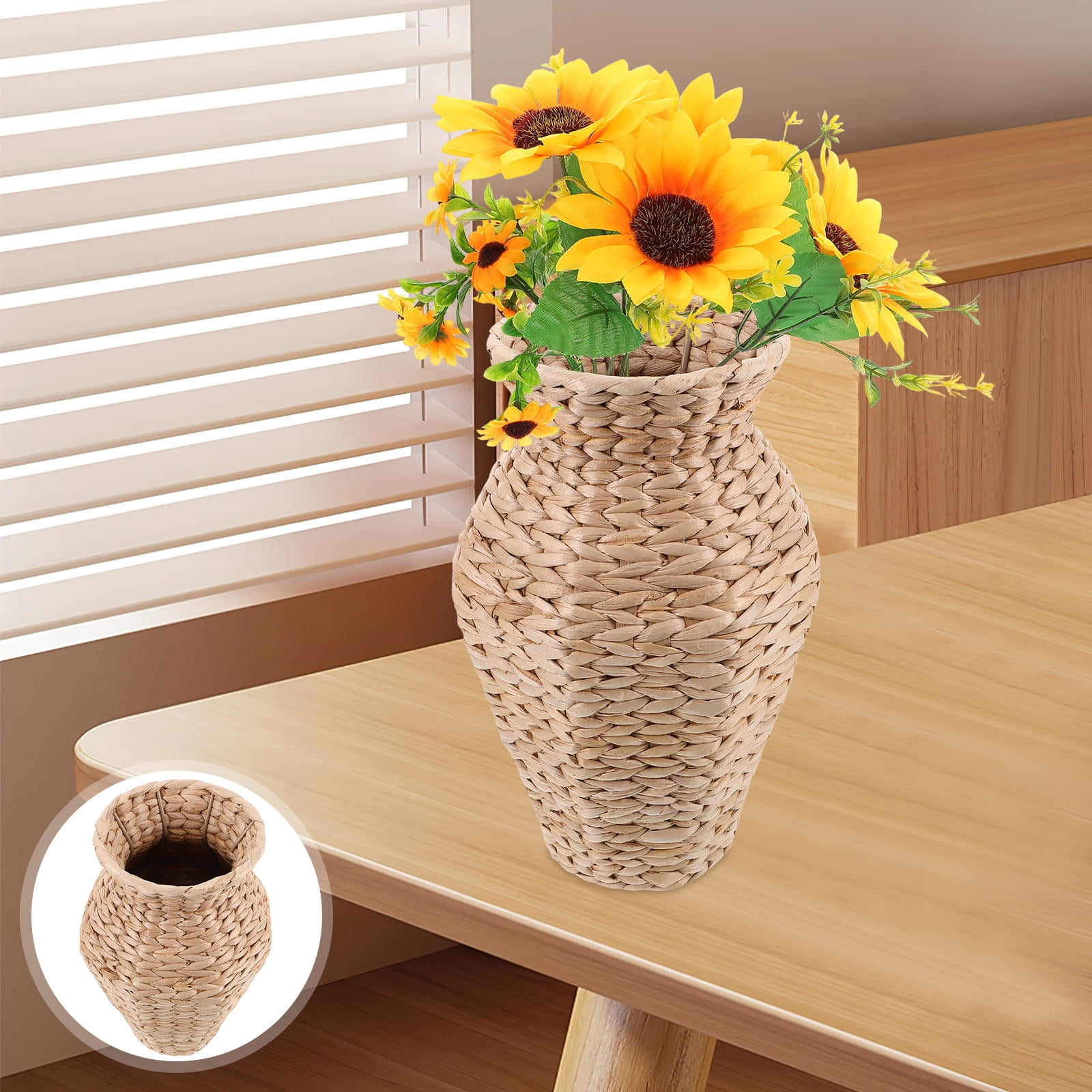 OULII Beige Woven Straw Vase Rustic Flower Arrangement Pot for Living ...
