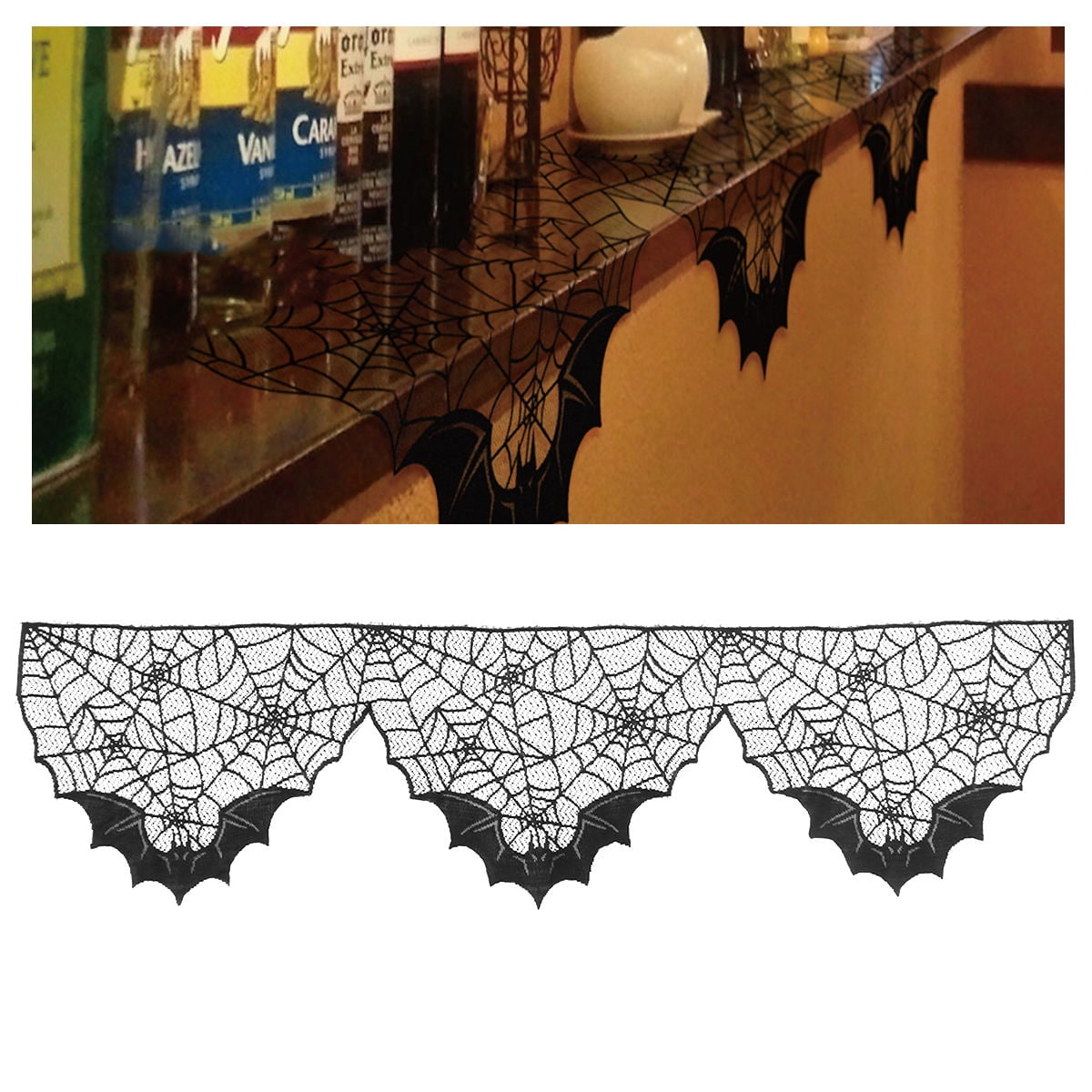OULII Black Lace Fireplace Cloth Bat Spiderweb Party Decor - Walmart.com