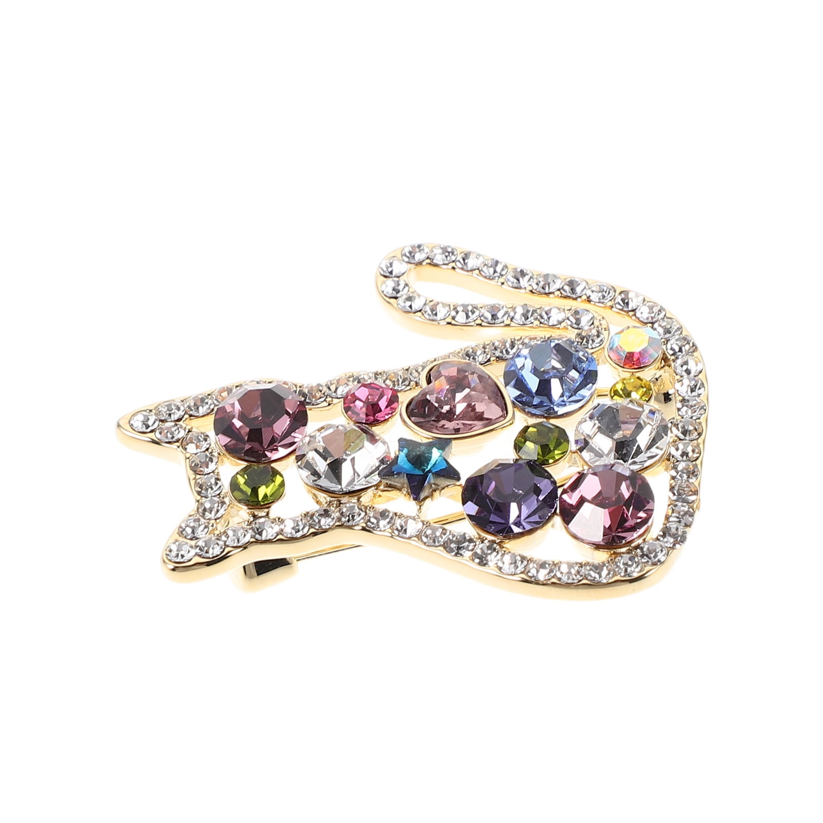 OULII Multi-Color Rhinestone Cat Brooch Pin with Metal Safety Clasp for ...