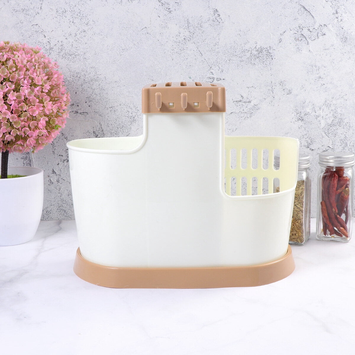 OULII Drying Utensil Holder Spoon Storage Rack Plastic Hollow Design ...