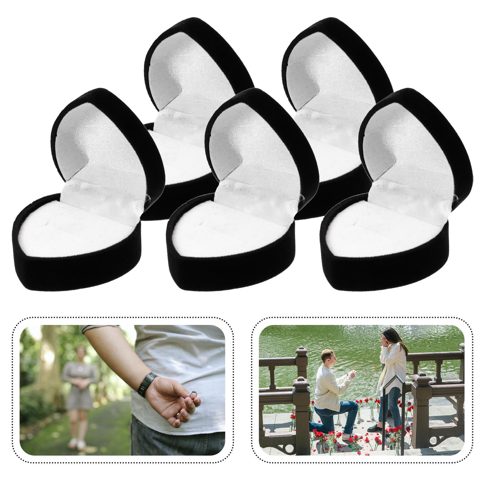 OULII Heart Design Ring Box 6Pcs Compact Design with Velvet and Sponge ...