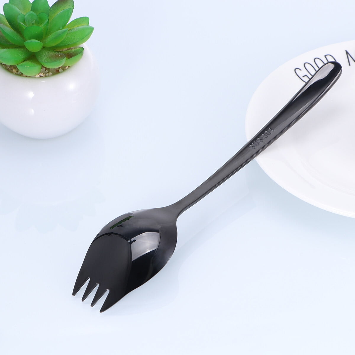 OULII Stainless Steel Spork Black Heavy Duty Spoon Fork with Long ...