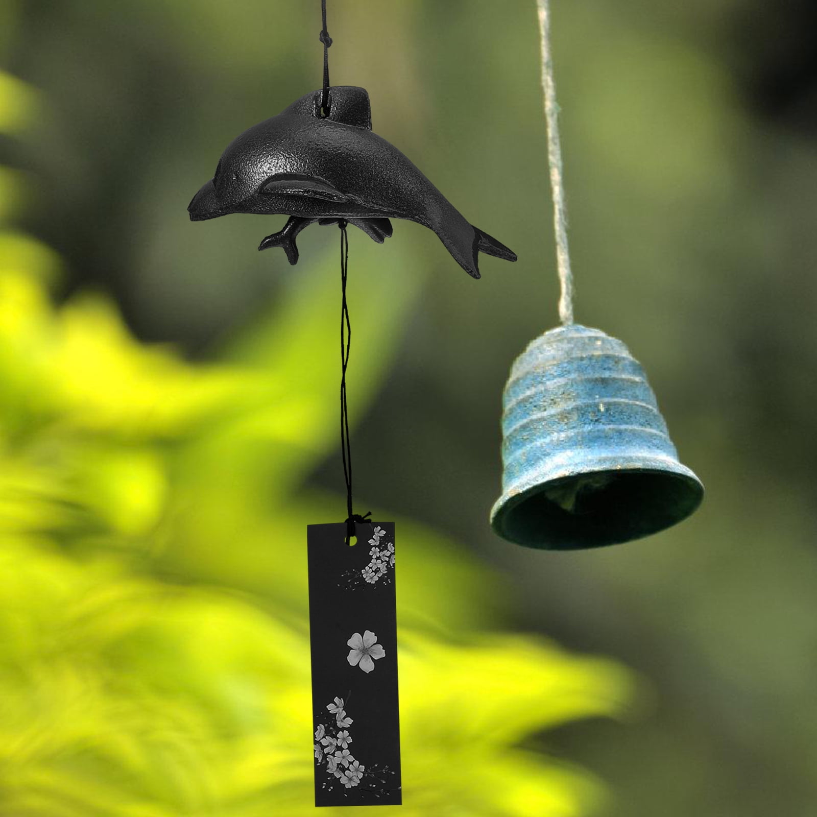 OULII Japanese Cast Iron Wind Chime Dolphin Shape Home Garden Decor ...