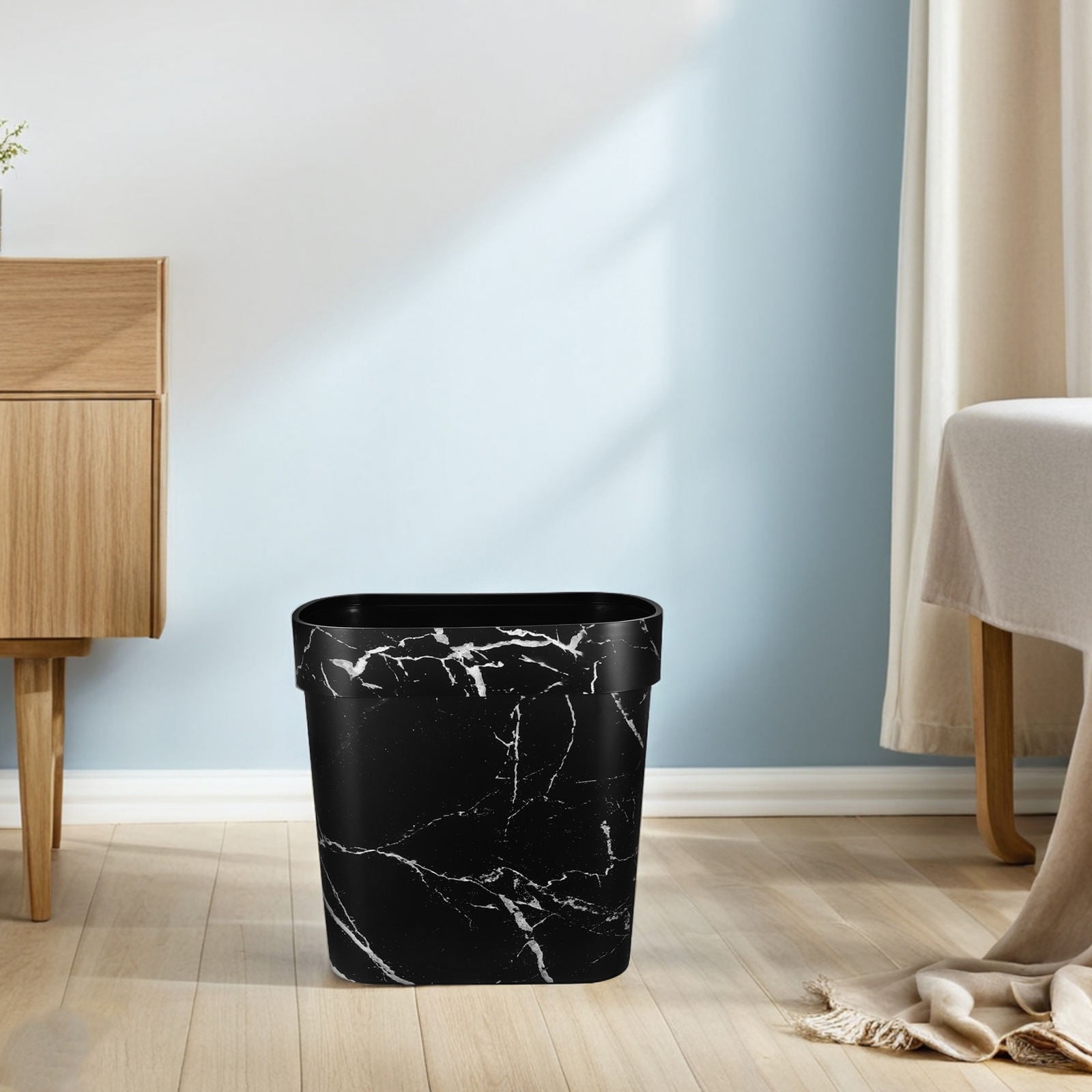 OULII Black Marble Wastebasket Plastic for Home Use Easy Clean Stable ...