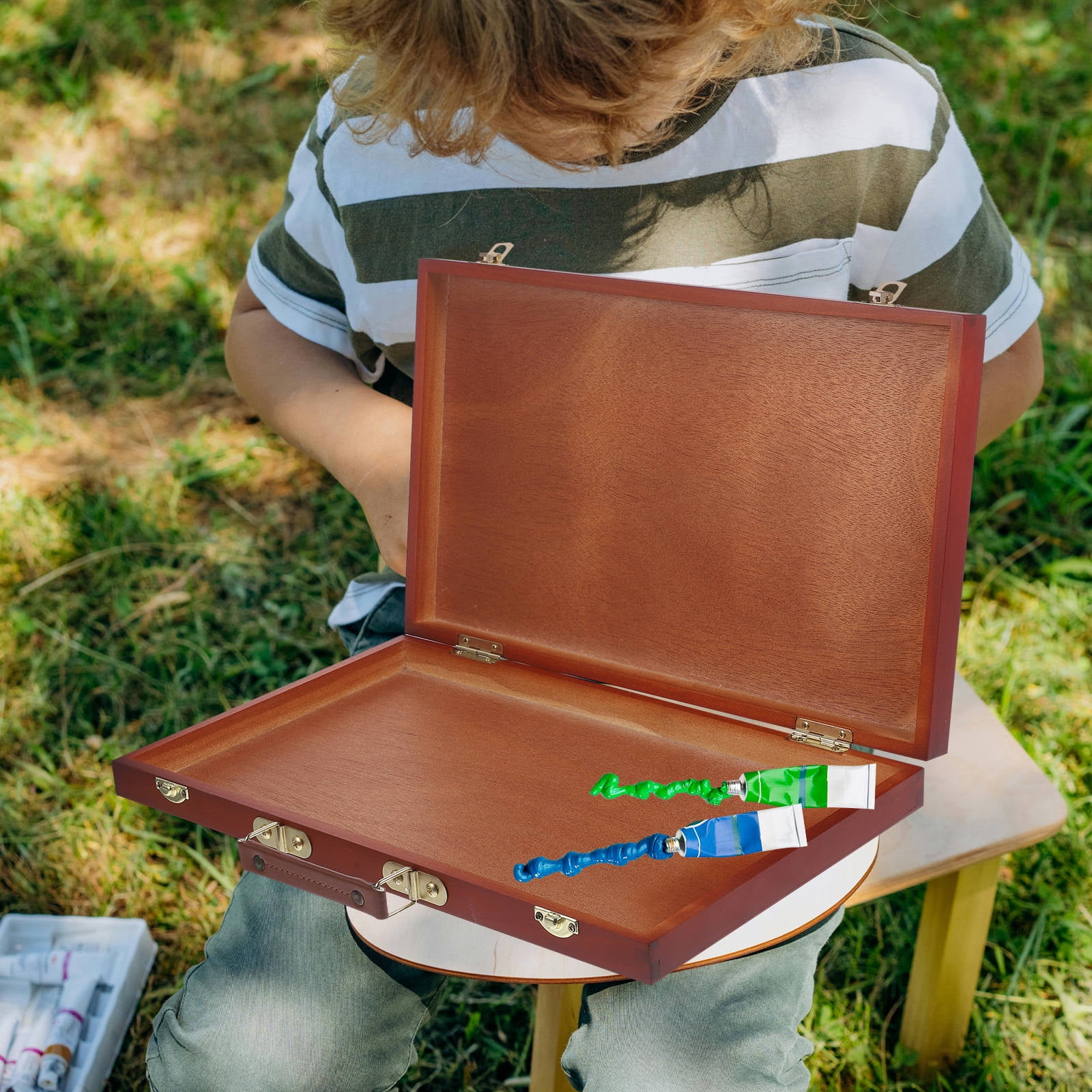 OULII Portable Painting Tool Box Wooden Painting Box 1Pcs Back to ...