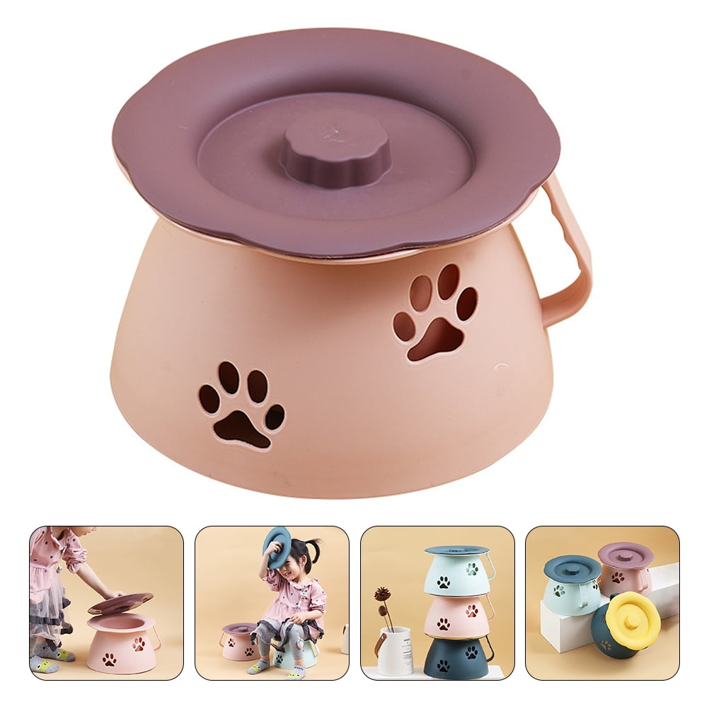 OULII Pink Plastic Chamber Pot with Lid and Handle for Home Use Simple ...