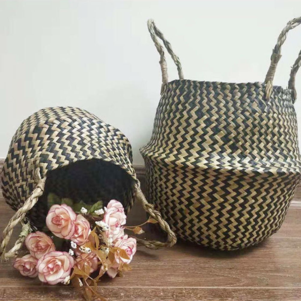 OULII Rattan Folding Basket Seaweed Wicker Storage For Home ...