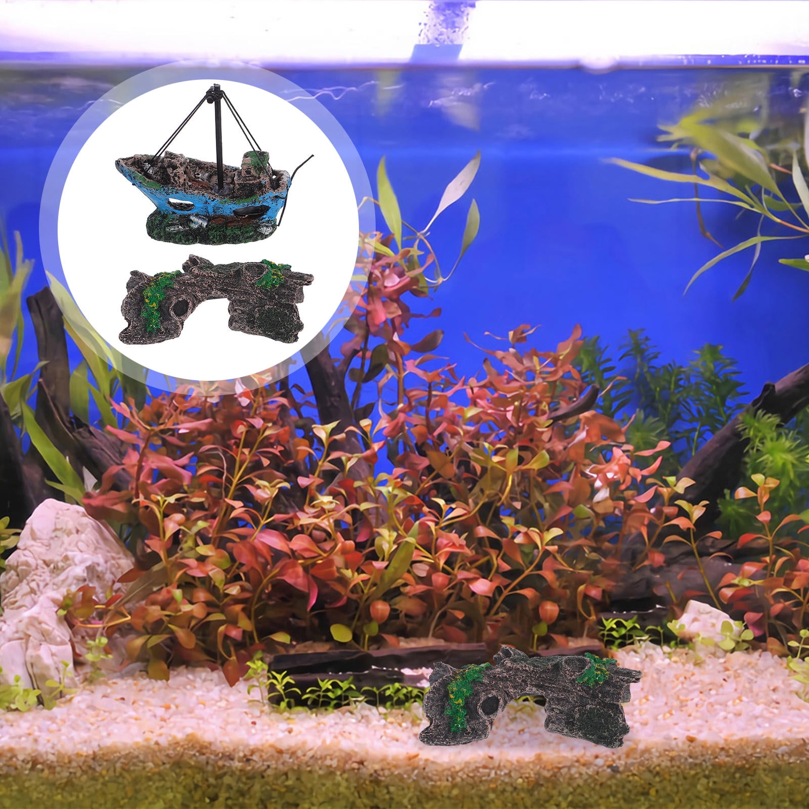 OULII Shipwreck Fish Tank Decorations Natural Aesthetic Resin Set ...