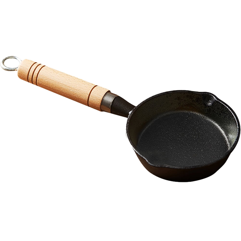OULII Small Cast Iron Frying Pot with Wooden Handle Ideal for Home ...
