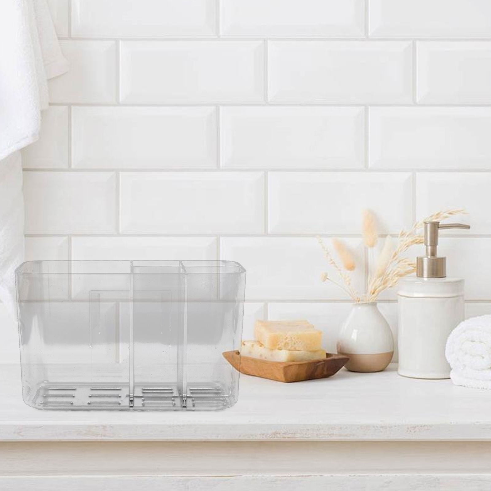 OULII Transparent Plastic Wall Mounted Bathroom Adhesive Shelf No Drill ...