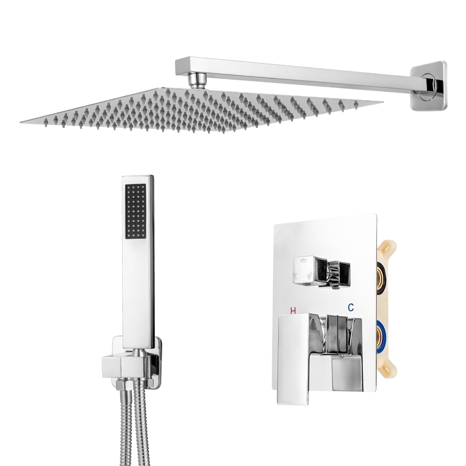 Oumurs Brushed Nickel Shower System, 12 Inches, Rain Shower Head with ...