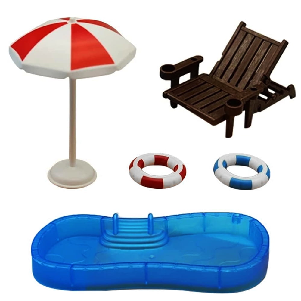 OUNAMIO DollHouse pool Furniture set, Mini Swimming Pool Circle Beach ...