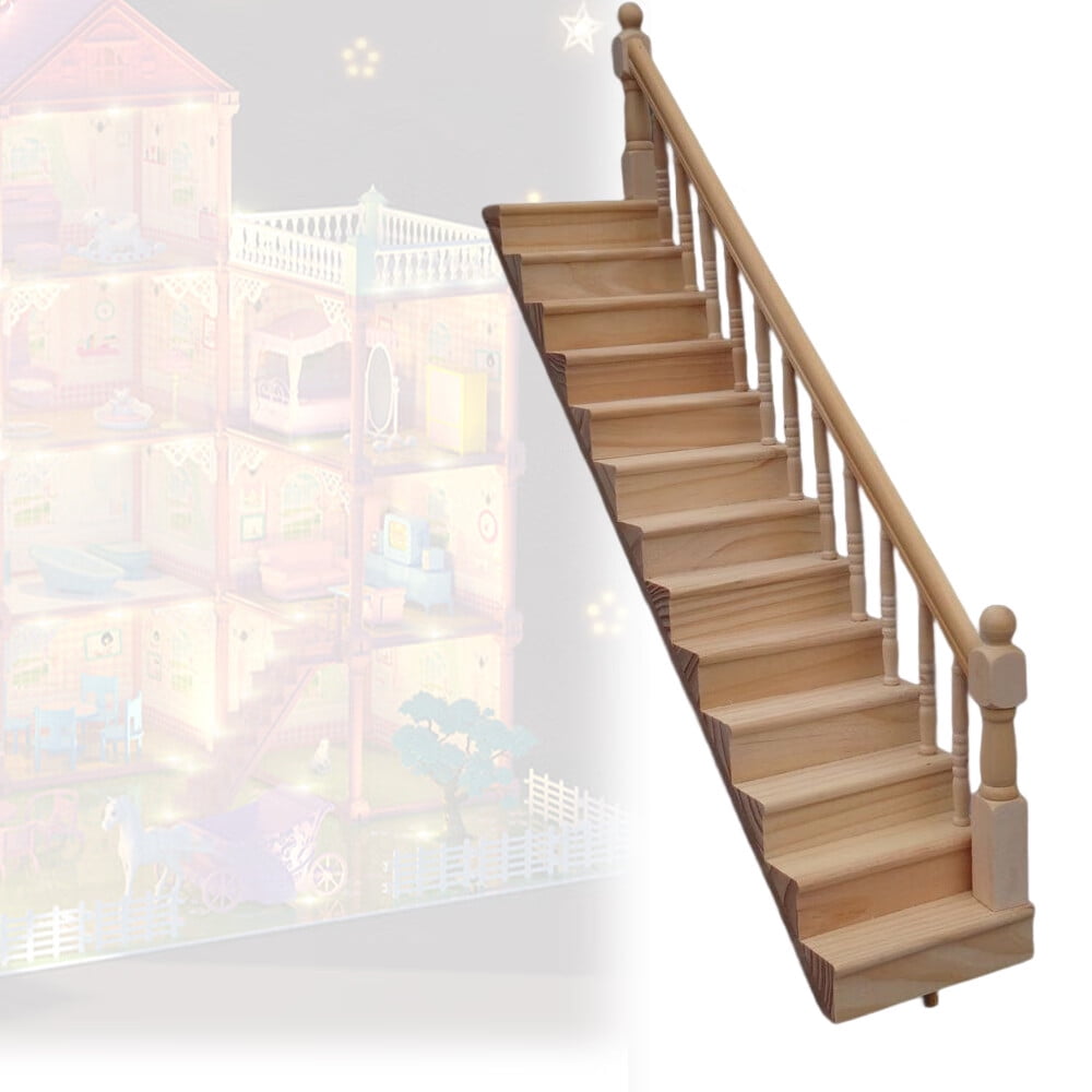 OUNAMIO Miniature Wooden Stairs, 1:12 Scale Dollhouse Accessories ...
