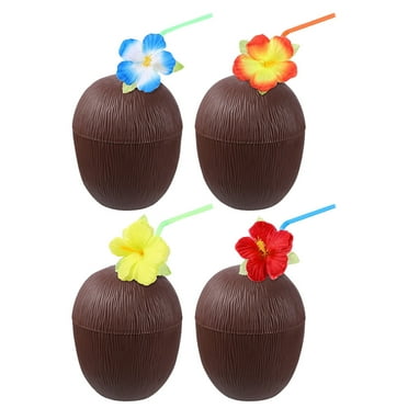 Coconut Cups, Plastic Coconut Cups with Lids and Straws for Hawaiian ...