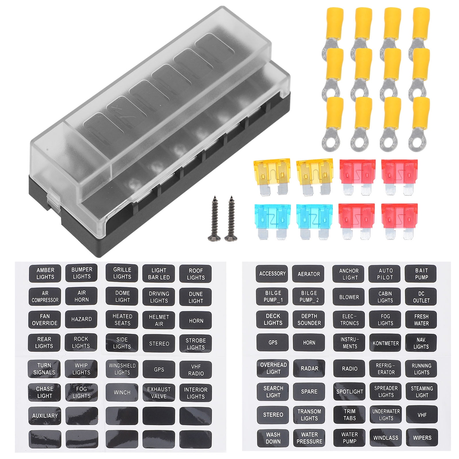 OUNONA 1 Set Fuse Block Kit Boat Fuse Panel 6 Circuits Fuse Box For Car ...