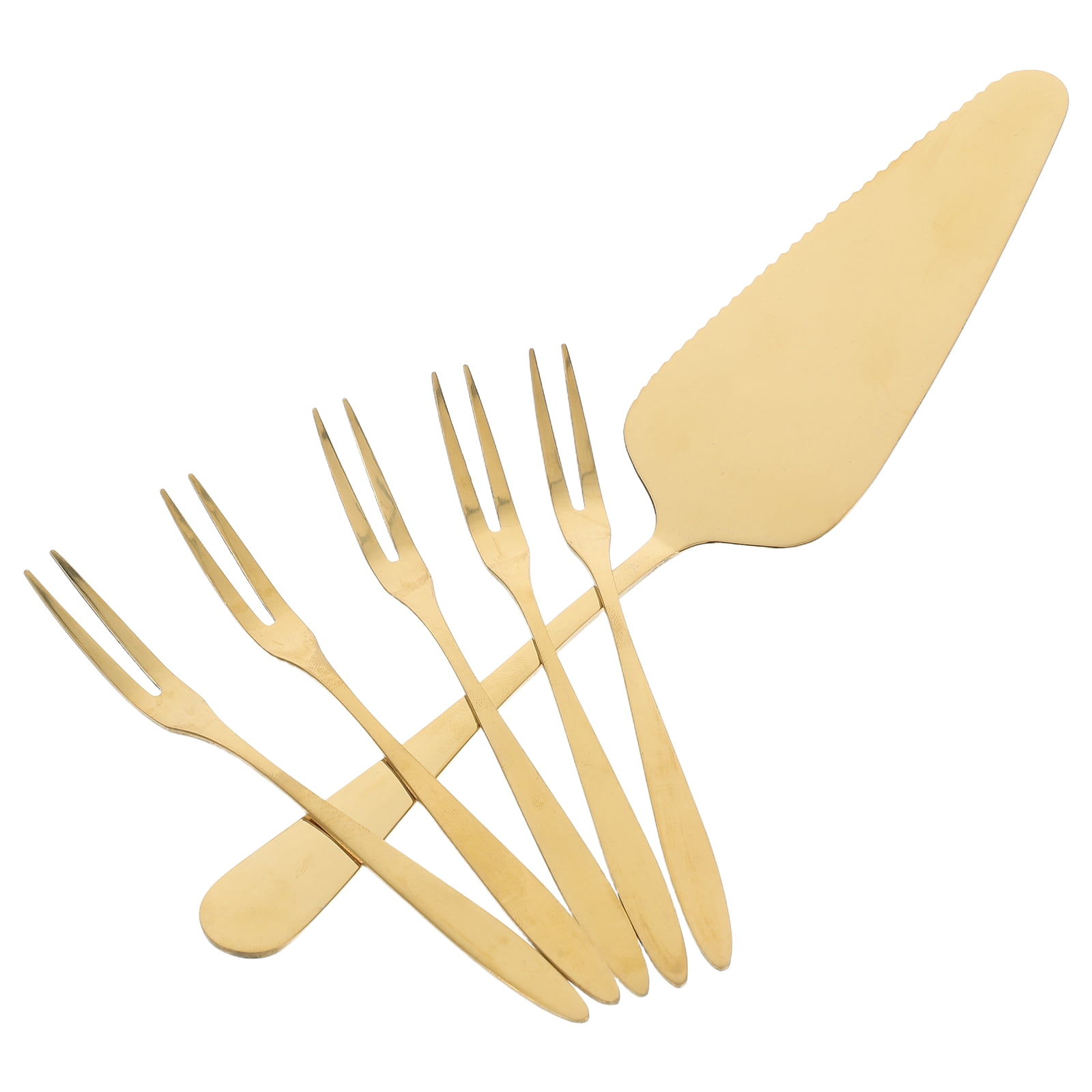 OUNONA 1 Set Gold Stainless Steel Cake Server And Fork Set Includes ...