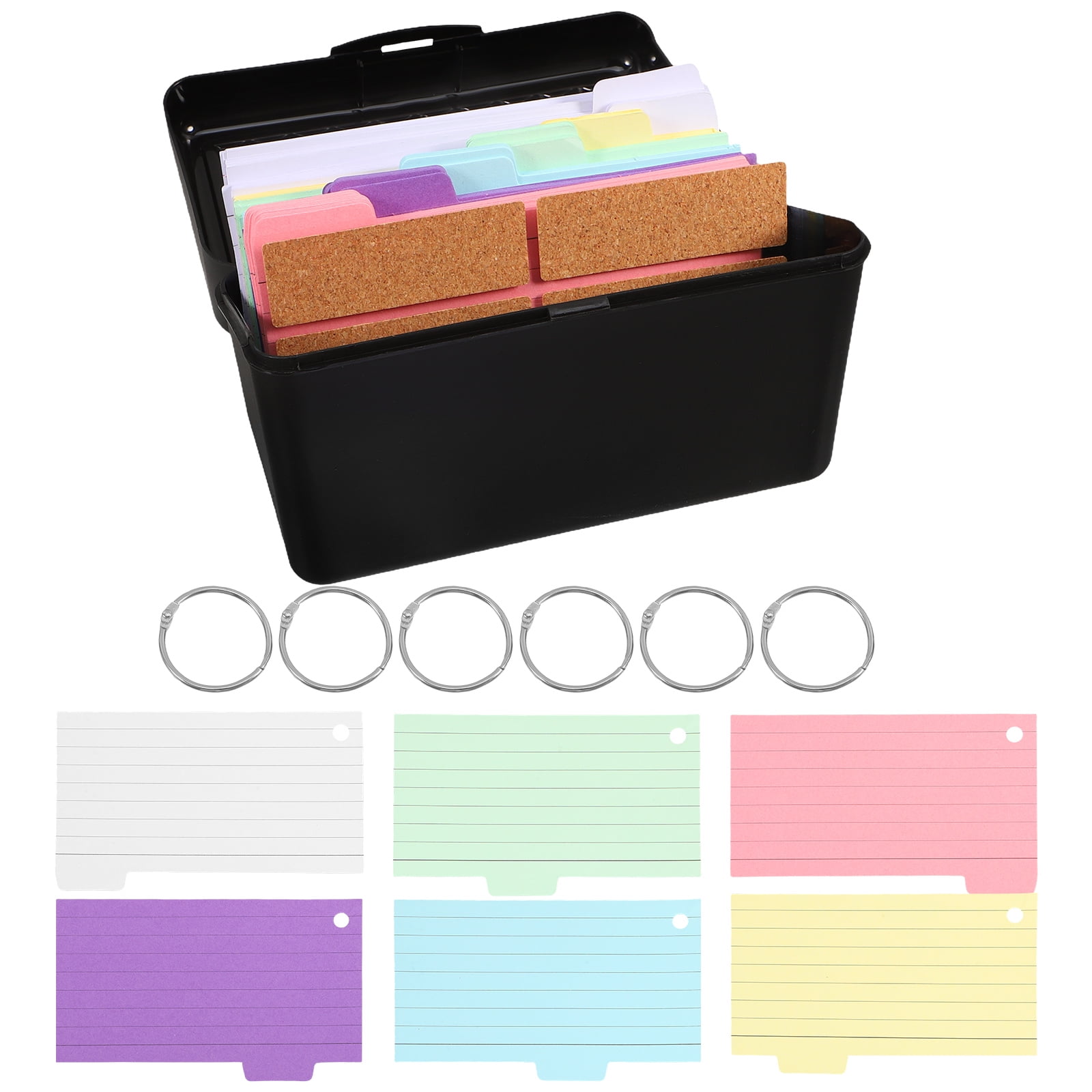 OUNONA Plastic Index Card Organizer Set with Colorful Tabs and Lined ...
