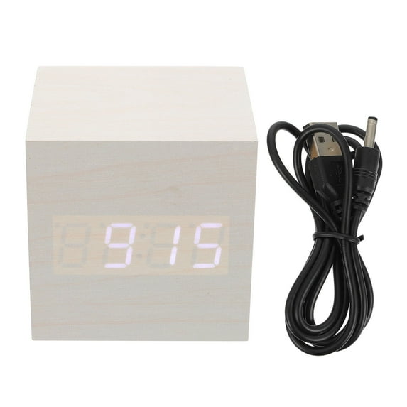 OUNONA Wooden Alarm Clock, White, Multi-Function, , Modern Design ...
