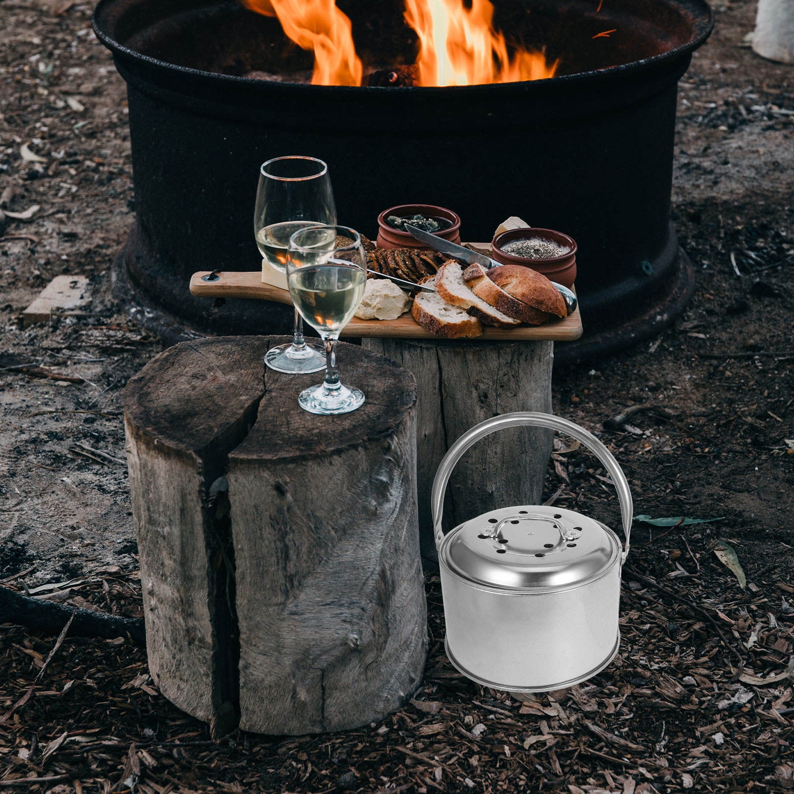 OUNONA 1 Set Round Fire Pit Small Portable Patio Barbecue Grill Bucket ...