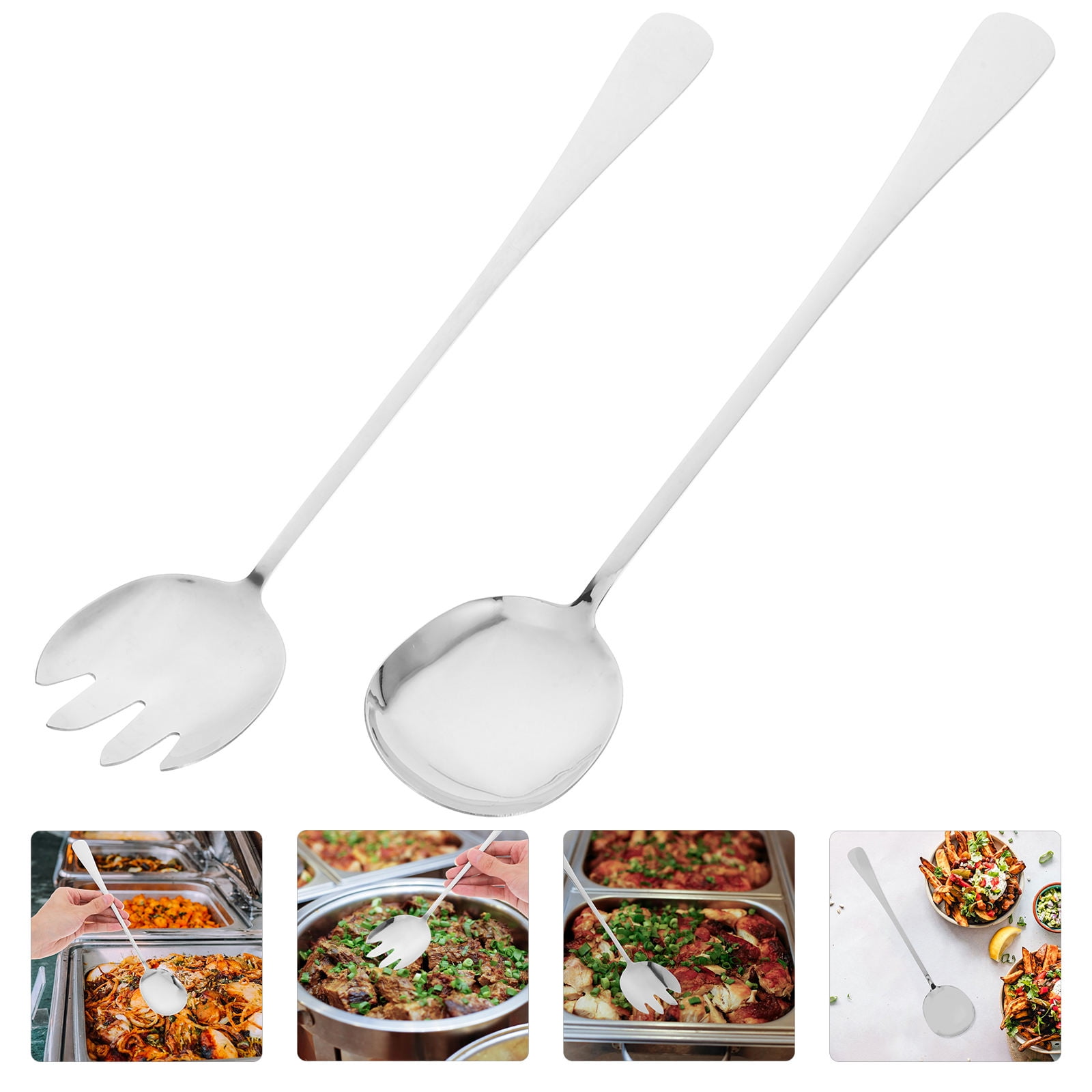 OUNONA 1 Set Stainless Steel Long Handle Salad Forks and Spoons Slotted ...